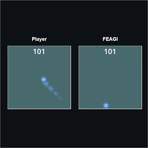 player and FEAGI playing their own Dodge the Creeps games